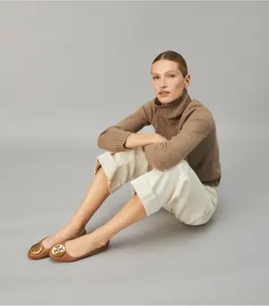 Tory Burch Minnie Travel Ballet Flats With Double T Logo Detail - Brown