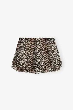 GANNI Leopard Print Chiffon Ruffled Shorts
