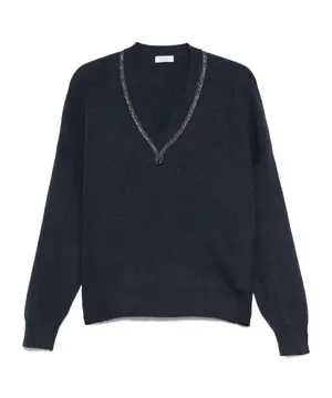 Brunello Cucinelli Monili Trim V-neck Cashmere Top