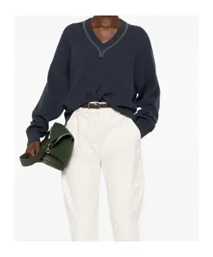 Brunello Cucinelli Monili Trim V-neck Cashmere Top
