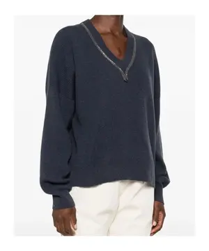 Brunello Cucinelli Monili Trim V-neck Cashmere Top