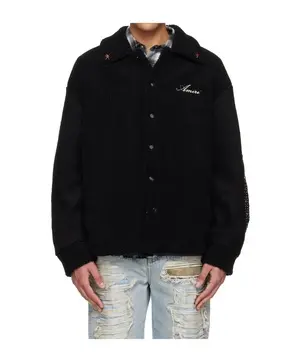 Amiri Embellished Collared Long Sleeve Casual Jacket - Black