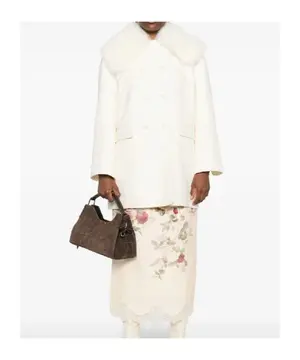 Ermanno Scervino Shearling-trim Double-breasted Coat - White