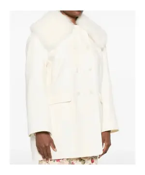 Ermanno Scervino Shearling-trim Double-breasted Coat - White