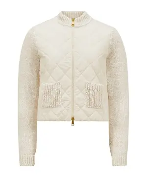 Moncler Zip-up Quilted Jacket With Ribbed Knit Details - White