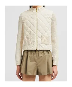 Moncler Zip-up Quilted Jacket With Ribbed Knit Details