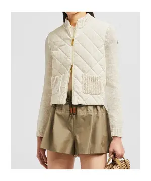 Moncler Zip-up Quilted Jacket With Ribbed Knit Details