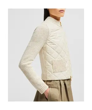 Moncler Zip-up Quilted Jacket With Ribbed Knit Details - White