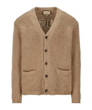 Gucci V-neck Long-sleeved Cardigan With Embroidered Logo