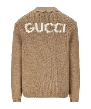 Gucci V-neck Long-sleeved Cardigan With Embroidered Logo
