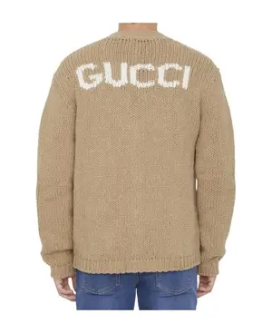 Gucci V-neck Long-sleeved Cardigan With Embroidered Logo