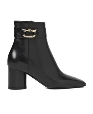 FERRAGAMO Leather Pointed Toe Buckle Boots