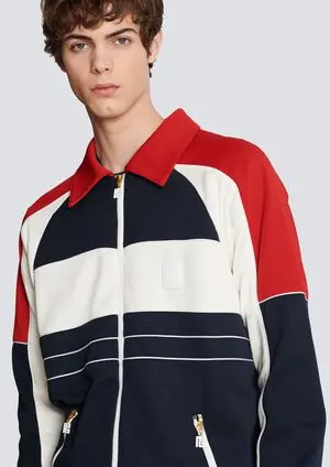 Balmain 70s" Logo Patch Detail Zip-up Sweatshirt
