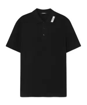 Versace Logo Patch Short-sleeved Polo Shirt - Black