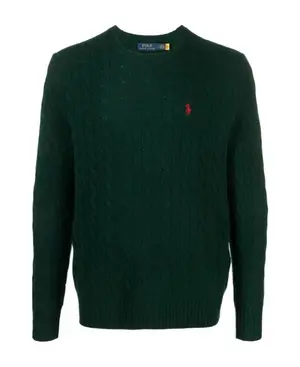 Polo Ralph Lauren Cable-knit Crewneck Jumper With Embroidered Pony - Green