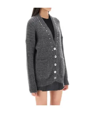 Alessandra Rich Embellished V-neck Cardigan - Black