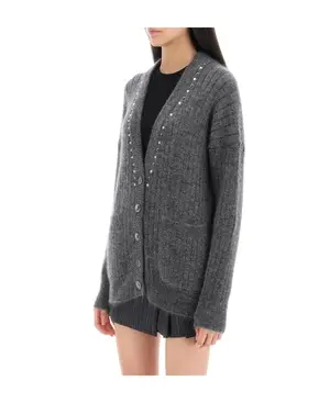 Alessandra Rich Embellished V-neck Cardigan - Black
