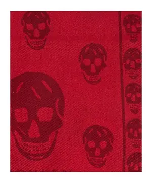 Alexander McQueen Skull Printed Fringed Edge Scarf - Red