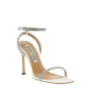 SERGIO ROSSI Square-headed Stiletto Sandals With Embellished Straps - White
