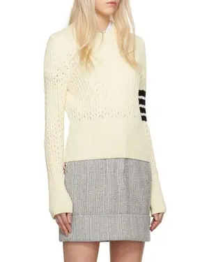 Thom Browne 4-bar Crewneck Jumper - White