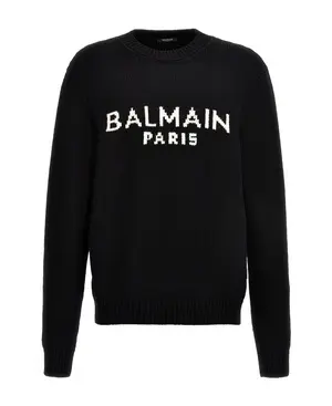 Balmain Logo Intarsia Knit Crewneck Jumper - Black