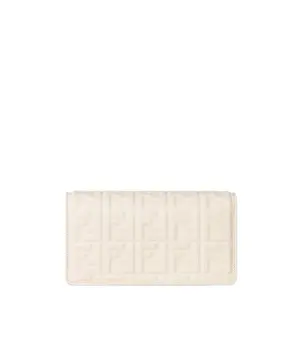 Fendi Camelia Nappa Leather Wallet With Ff Motif - White