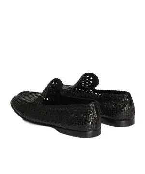 Dolce & Gabbana Round Toe Woven Slip-on Loafers - Black