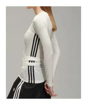 Y3 Long Sleeve Top With Ribbed Collar And Logo Detail - Core White