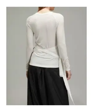 Y3 Long Sleeve Top With Ribbed Collar And Logo Detail - Core White