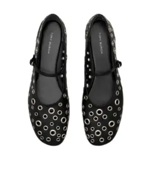 Tory Burch Eyelet Buckled Mary Jane Ballet Flats