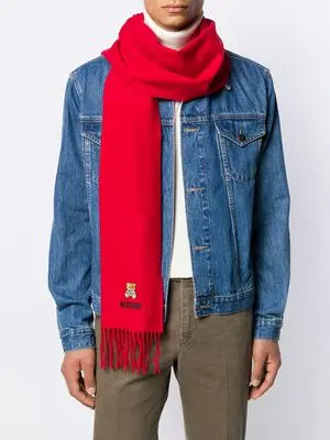Moschino Logo-embroidered Fringed Scarf - Red