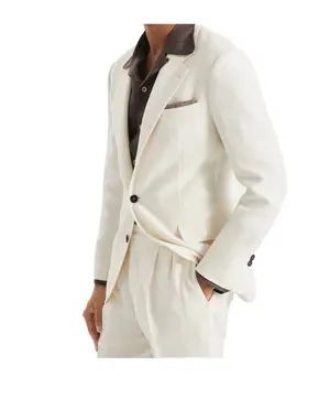 Brunello Cucinelli Textured Striped Diagonal Deconstructed Blazer - White