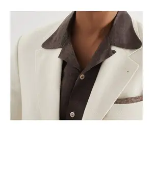 Brunello Cucinelli Textured Striped Diagonal Deconstructed Blazer - White
