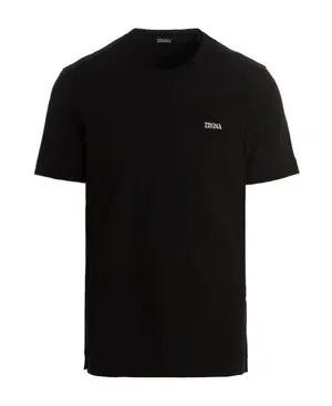 Zegna Logo Embroidered Crewneck T-shirt - Black