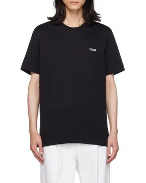 Zegna Logo Embroidered Crewneck T-shirt - Black