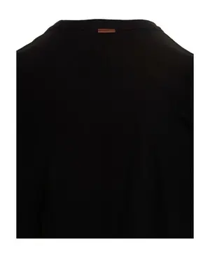 Zegna Logo Embroidered Crewneck T-shirt - Black