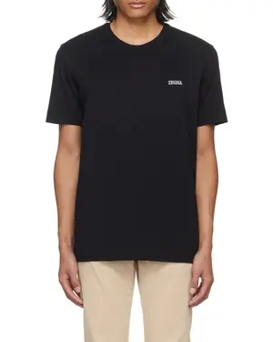 Zegna Logo Embroidered Crewneck T-shirt - Black