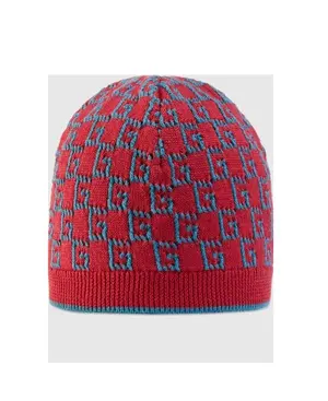 Gucci Square G Cotton Beanie - Red