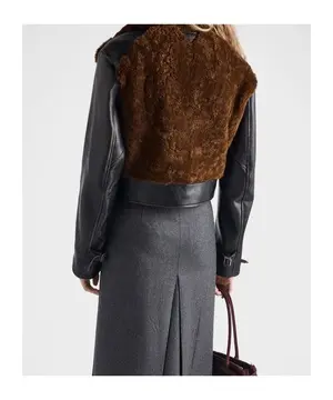 Prada Leather And Shearling Aviator Jacket - Black