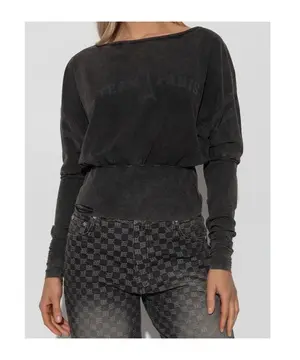 MISBHV Boatneck Long Sleeve Top With Logo Detailing - Black