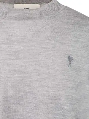 AMI Paris Embroidered Logo Crew Neck Sweater - Gray