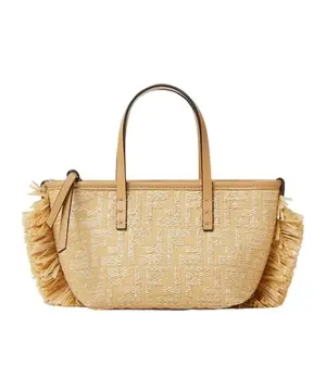 Fendi Mini Roll Ff Jacquard Fringed Tote Bag - Light Brown