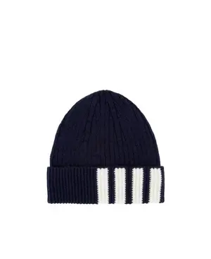 Thom Browne Four-bar Ribbed Beanie - Navy Blue