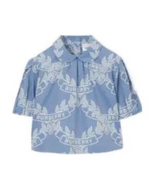 Burberry Puff Sleeve Collared Shirt With Oak Leaf Badge