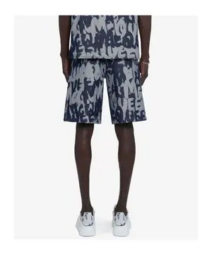 Alexander McQueen Graffiti Printed Bermuda Denim Shorts