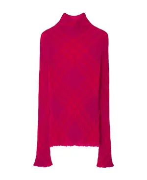 Burberry High-neck Ribbed-knit Jumper With Plaid Check - Red