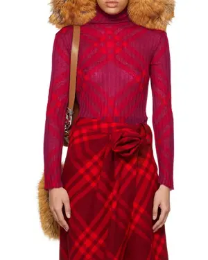Burberry High-neck Ribbed-knit Jumper With Plaid Check - Red