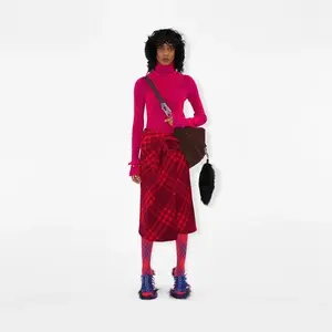 Burberry High-neck Ribbed-knit Jumper With Plaid Check - Red