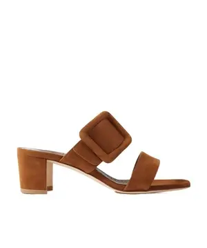 Manolo Blahnik Suede Block Heel Sandals With Buckle Detail
