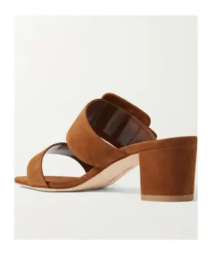 Manolo Blahnik Suede Block Heel Sandals With Buckle Detail